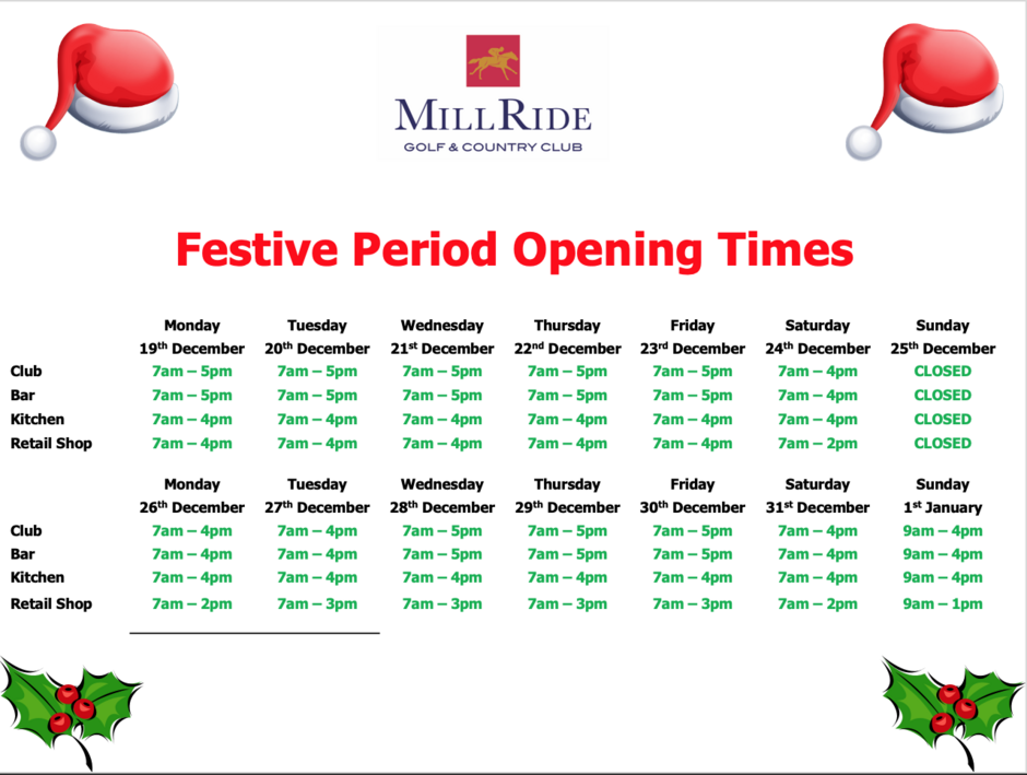 Festive Period Opening Times :: Mill Ride Championship Ascot Golf ...